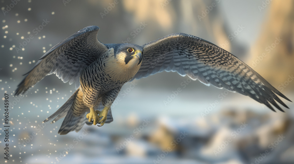 Peregrine Falcon's Icy Dive: A majestic peregrine falcon plunges ...