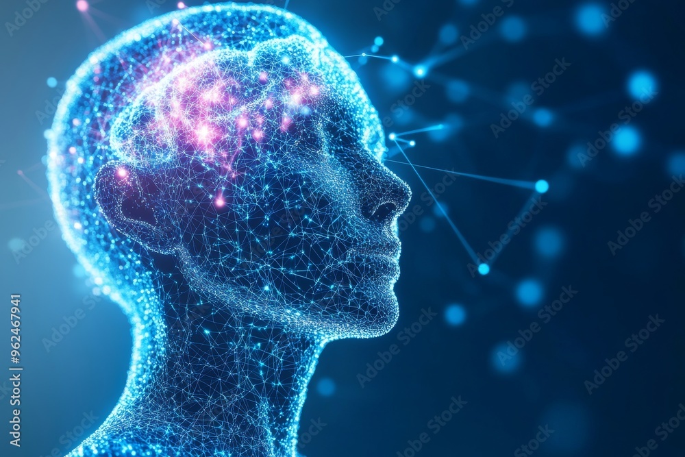 Neural interfacing Brain network Abstract human head composed of puzzle ...