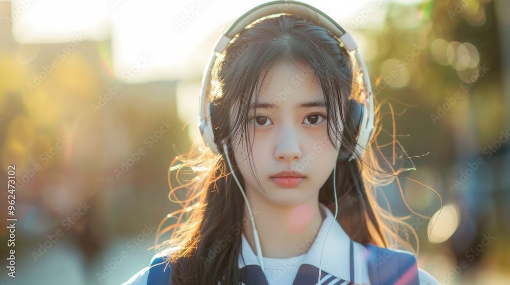 Photo of a real 18-year-old Chinese girl wearing a school uniform, long ...