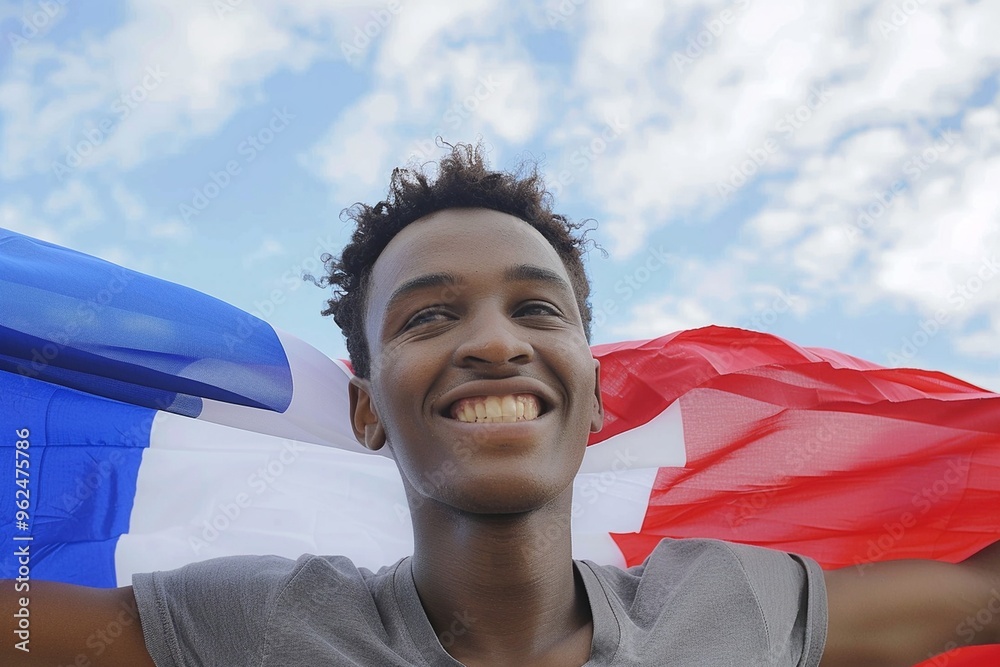 Energetic somali individual rejoices france flag symbolizing freedom ...