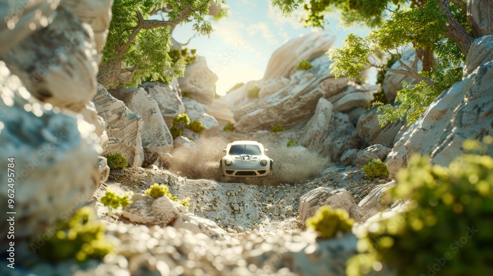 Lovely 3D sculpture photo, car running at high speed from a distance ...