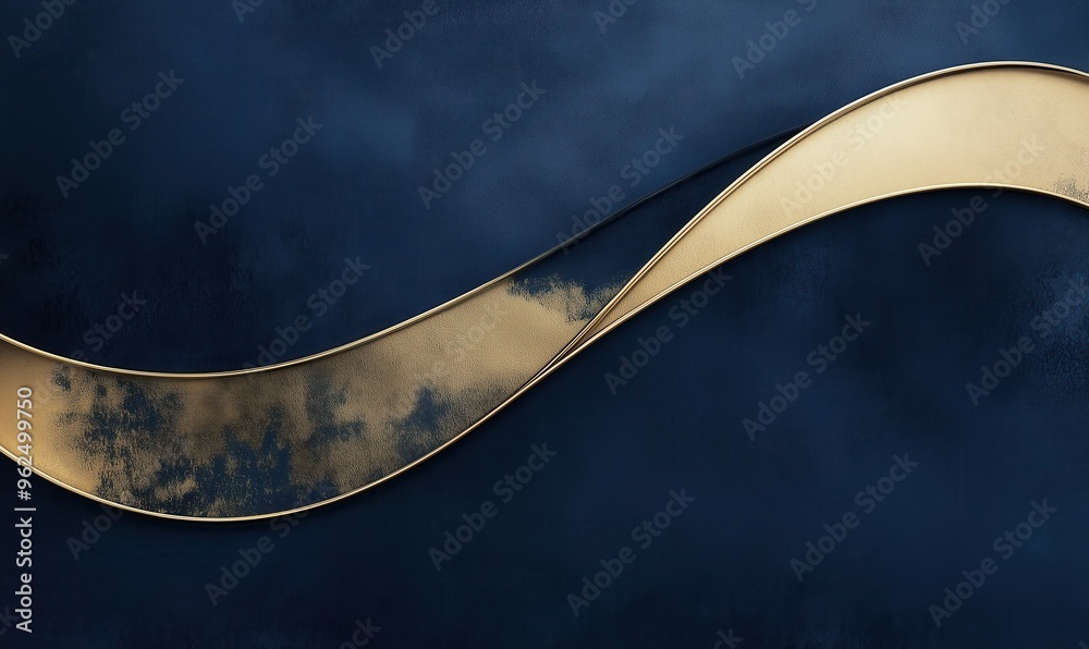 A blue and gold wave patterned wall. The blue is a deep navy color and ...