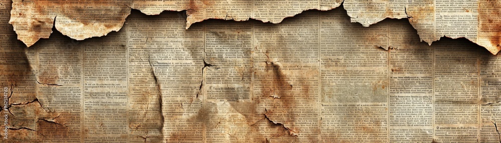 Grungy old newspaper texture with torn edges and faded ink, evoking a ...