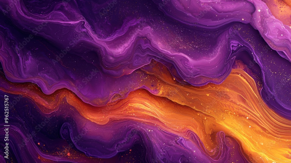 Intricate mustard and plum liquid ink blending in swirling patterns ...