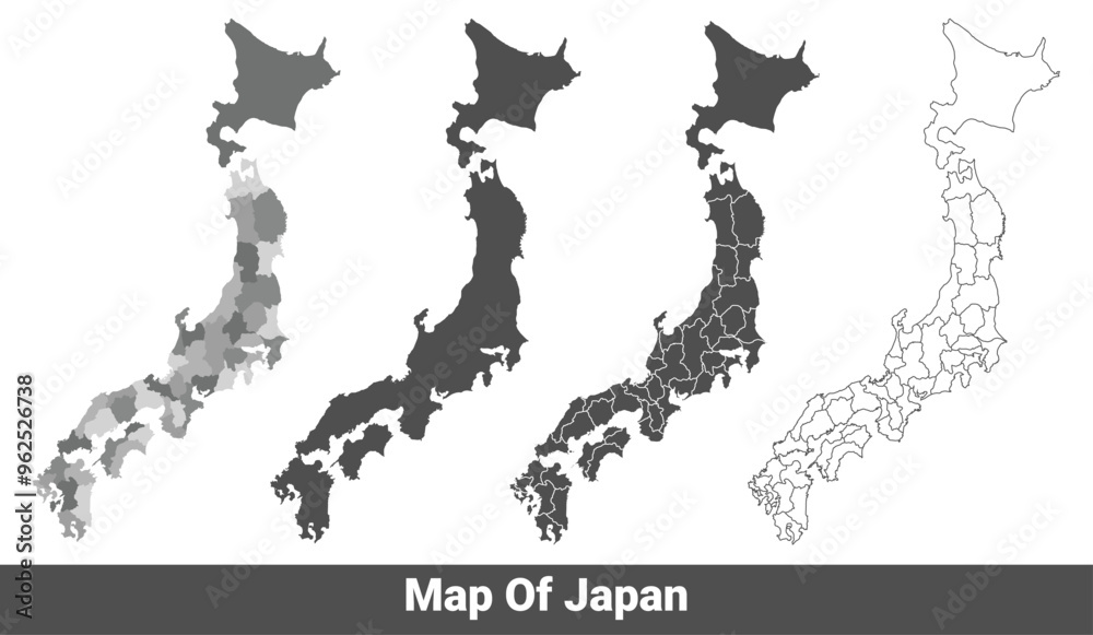 Poster Collection of Japan country grey political maps set with border ...