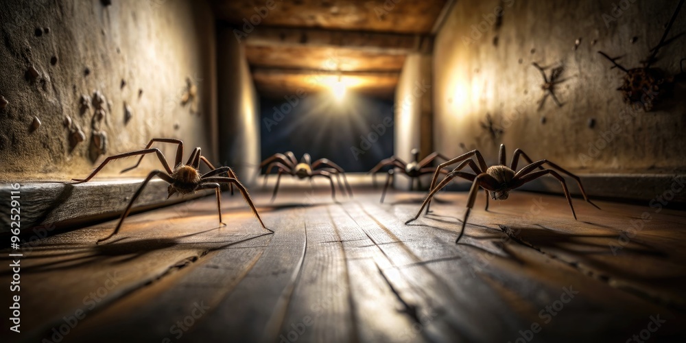Stealthy recluse spiders lurking in dark corners of a room, spider ...