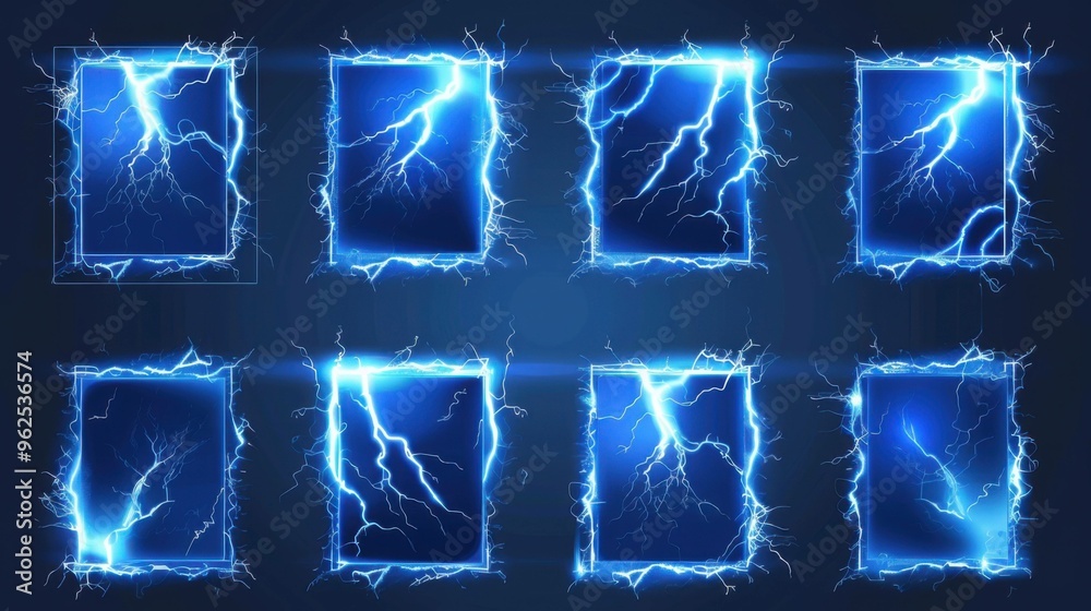 Glowing blue electric borders with rectangular and square shapes ...
