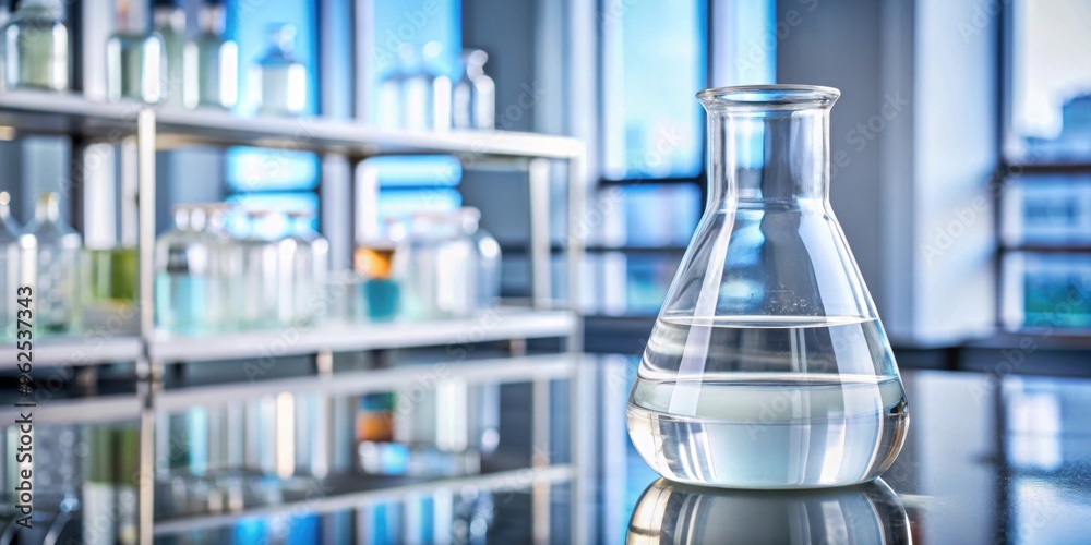 Acetic acid in glass container in laboratory setting, chemistry ...