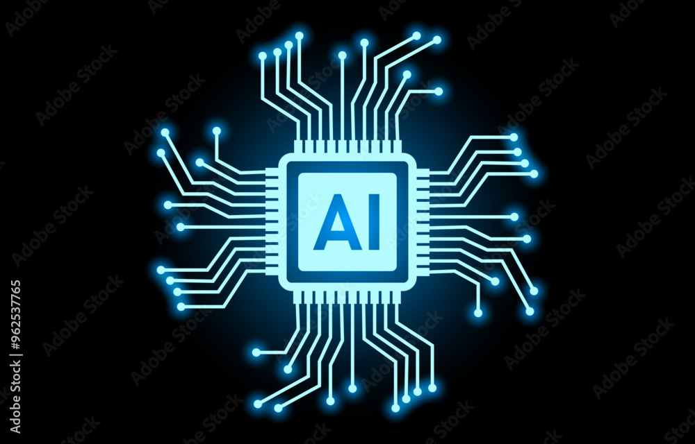 Illustration of an AI chip vector on a blue light background ...