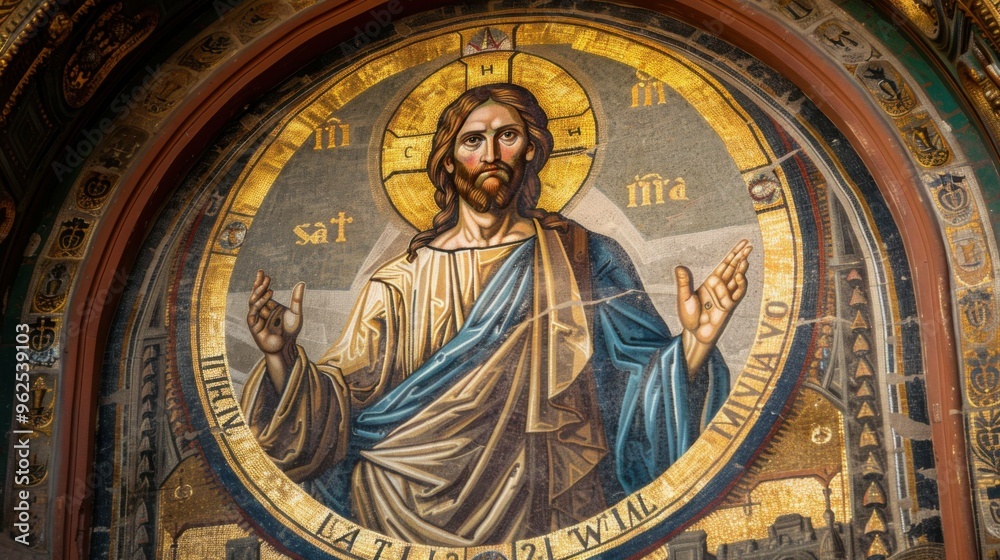 A 5th-century mosaic of Jesus among the apostles in the Basilica di San ...