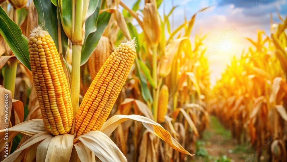 Yellow ripe maize corn crop ready for harvest in agricultural ...