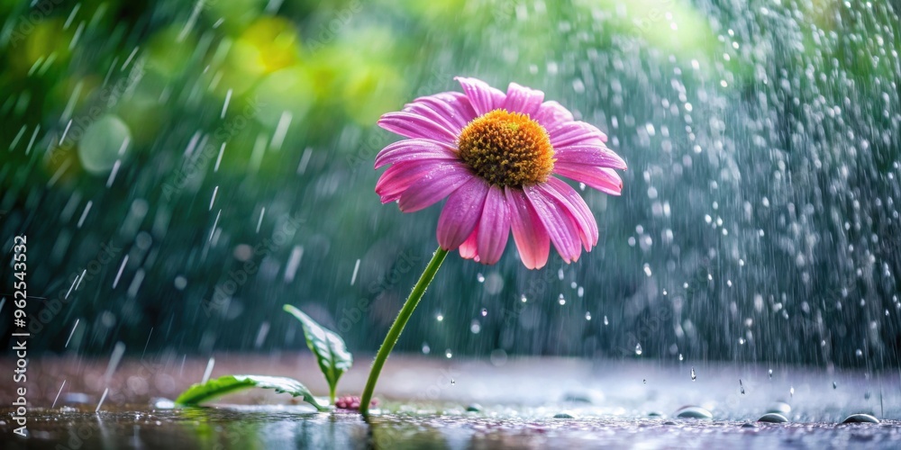 Pink flower with yellow center drooping in the rain, pink, flower ...