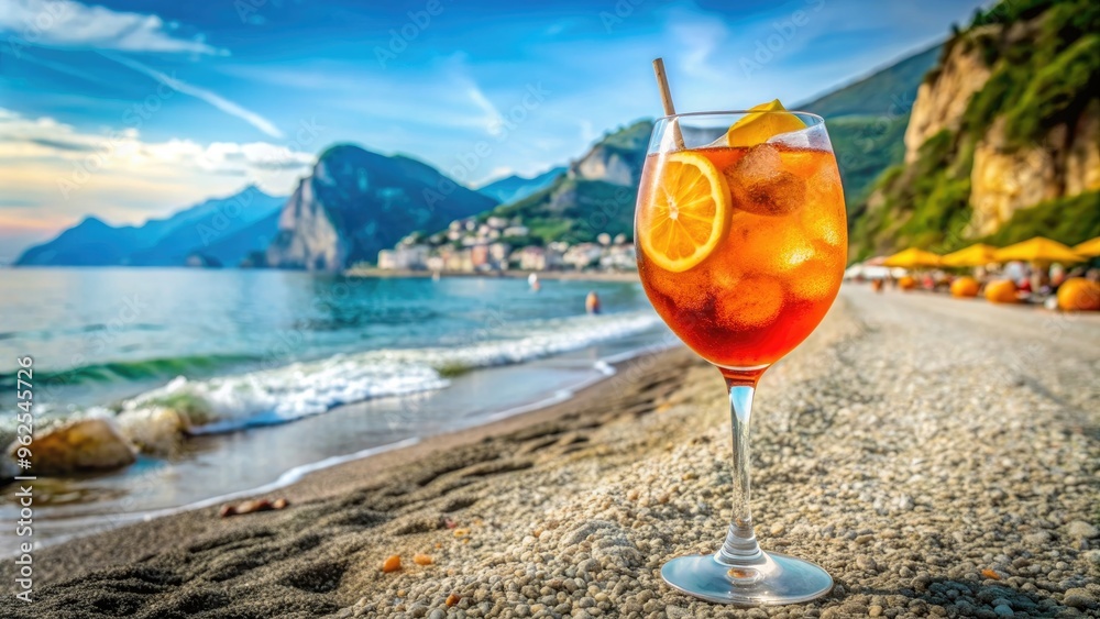 Watercolor of an Aperol Spritz cocktail on the beach in Amalfi, Italy ...