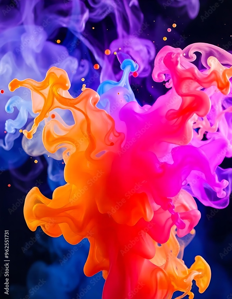 Neon color smoky background . vivid paint splash swirling, mix of ...
