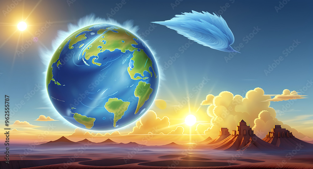Illustration of ozone layer depletion of the earth causing the harmful ...