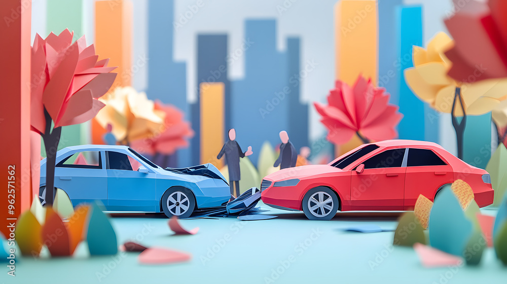 Car accident scene with two cars and people discussing the event ...