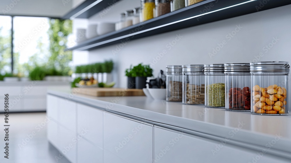 futuristic kitchen, smart storage solutions with foldable shelves ...