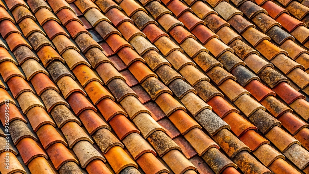Roof tiles texture close-up shot with varying shades and patterns ...