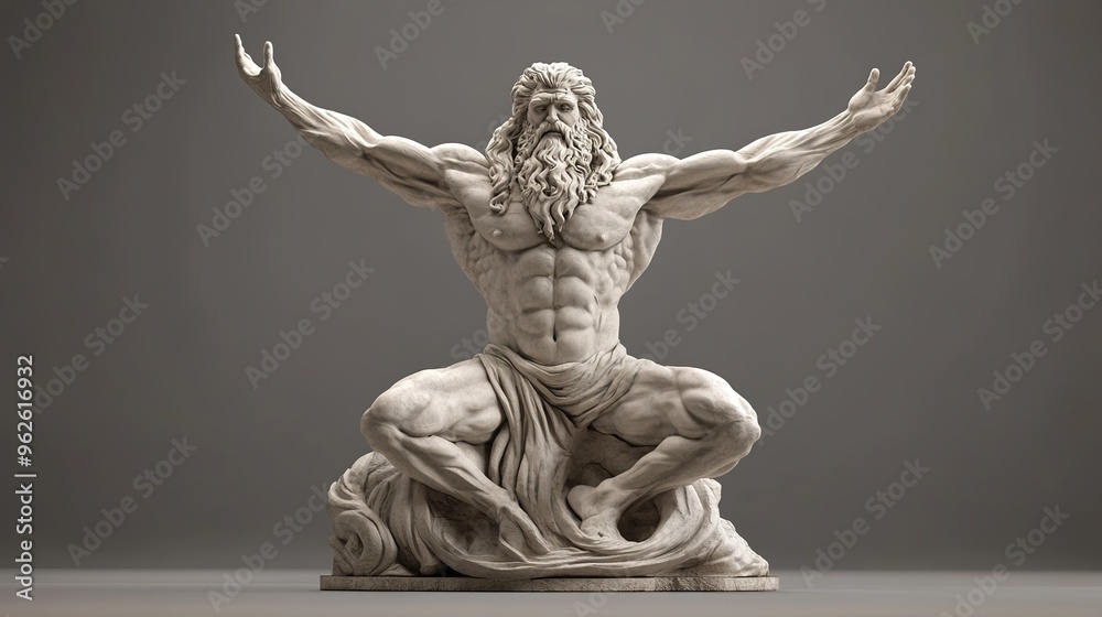 Full-Body Sculpture of Greek God Zeus. This detailed sculpture depicts ...