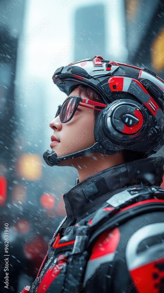 Asian men in high-tech superhero suits, fighting crime against a ...