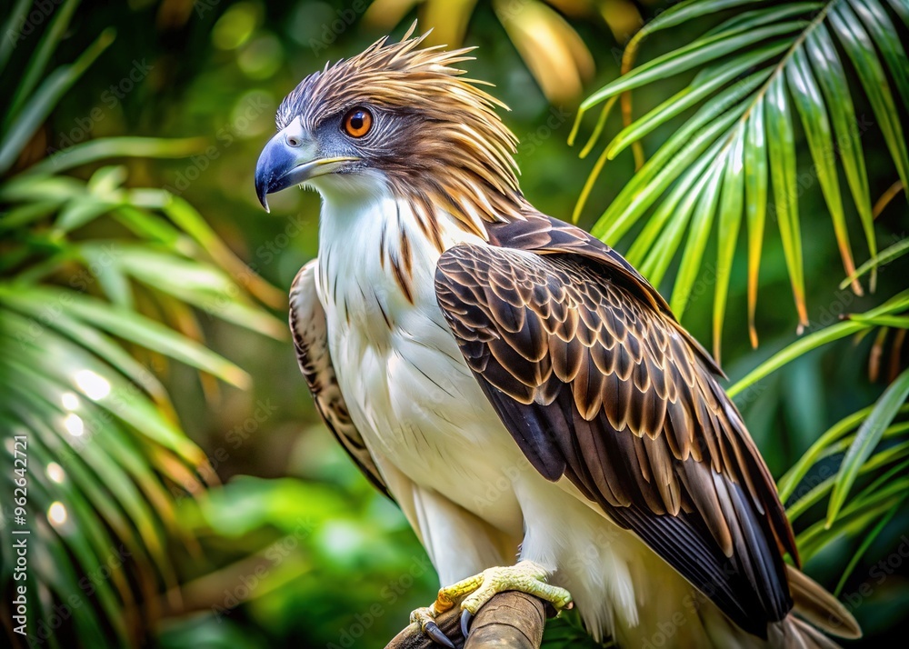 Majestic Philippine eagle, with creamy white feathers and dark brown ...