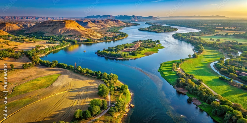 Aerial View Of The Meandering Nile River Flowing Through The Vast African Continent, Showcasing ...