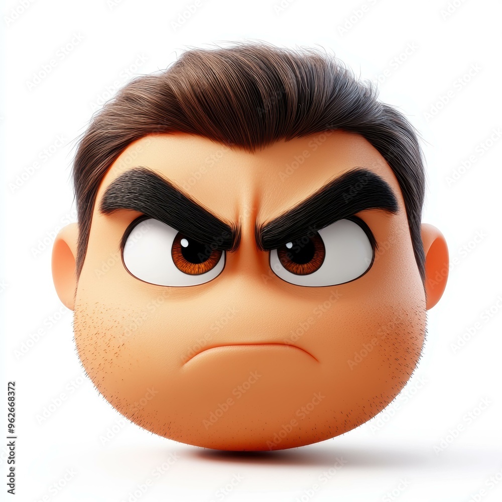 An angry cartoon character with a furrowed brow and intense eyes ...