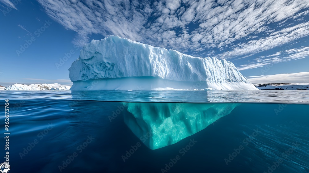 A detailed iceberg with its massive submerged section visible beneath ...