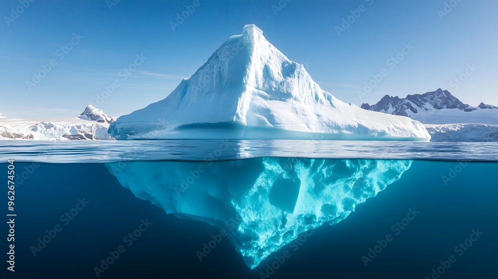 A detailed iceberg with its massive submerged section visible beneath ...