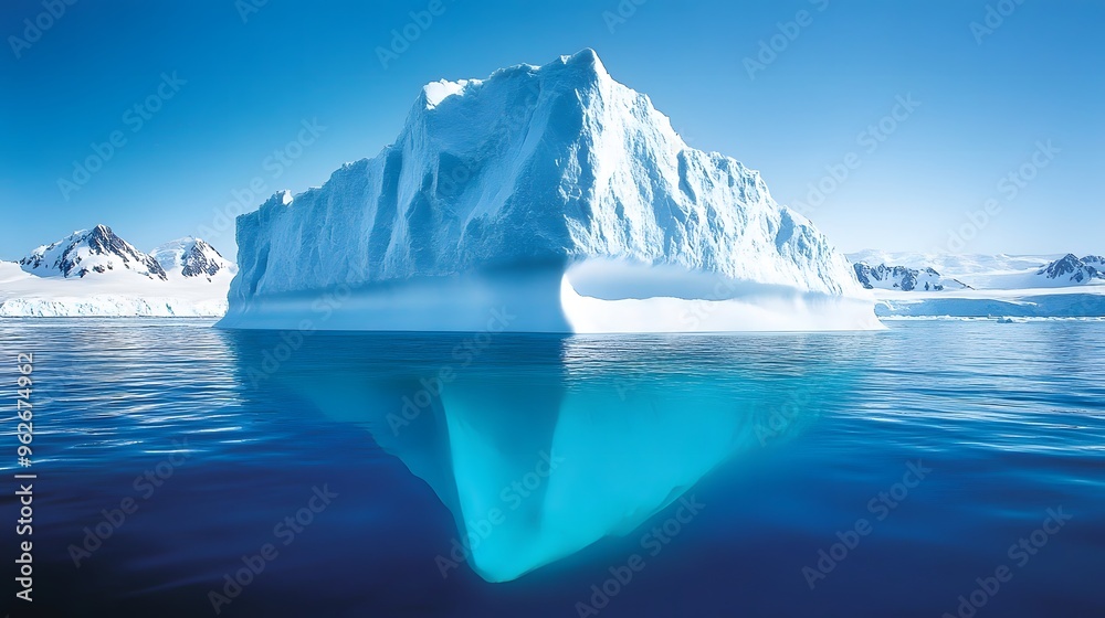 A detailed iceberg with its massive submerged section visible beneath ...