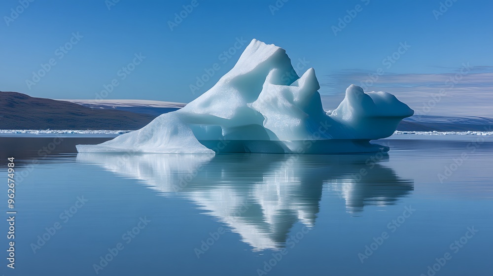 A detailed iceberg with its massive submerged section visible beneath ...