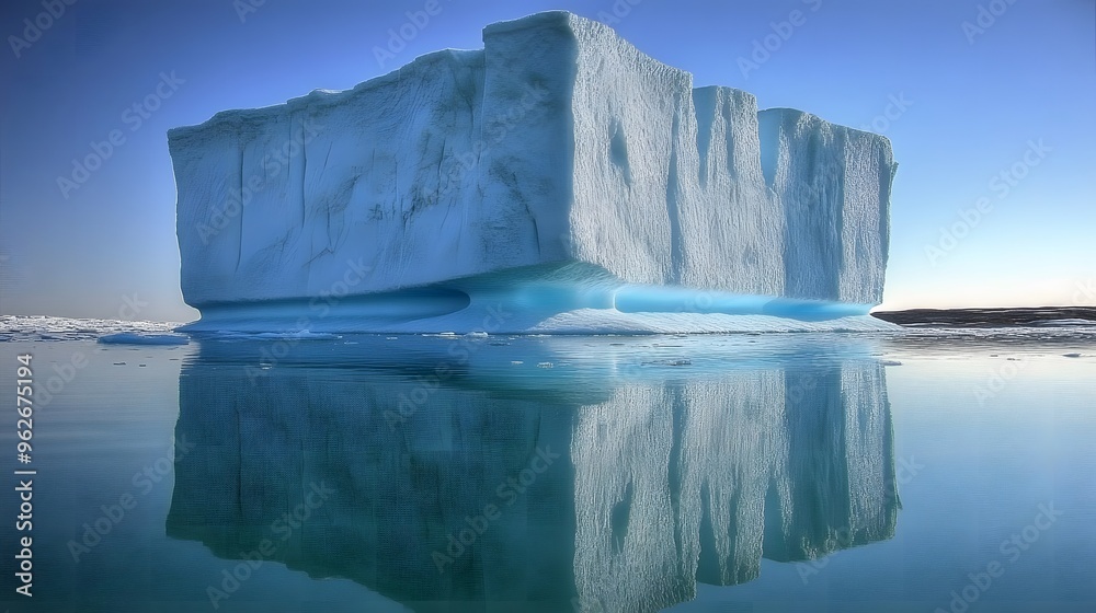 A detailed iceberg with its massive submerged section visible beneath ...