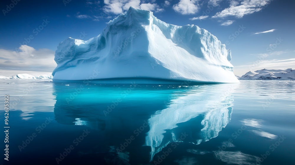 A detailed iceberg with its massive submerged section visible beneath ...