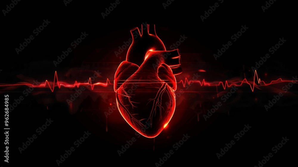 human heart shape with red cardio pulse line. Creative stylized red ...
