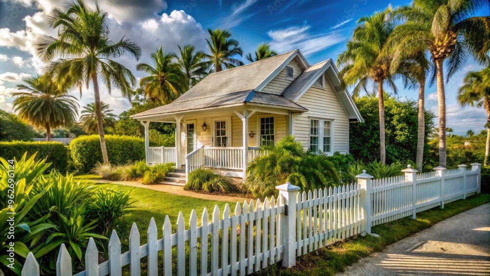 Cozy Cottage With White Picket Fence Nestled Amidst Lush Greenery And ...