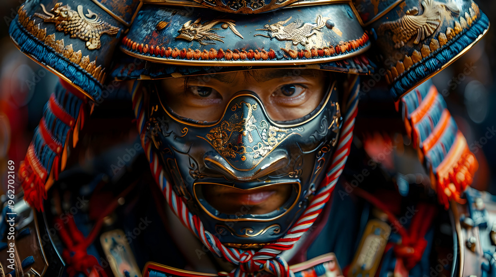 Samurai Warrior Wearing a Detailed Helmet and Mask Illustration Stock ...