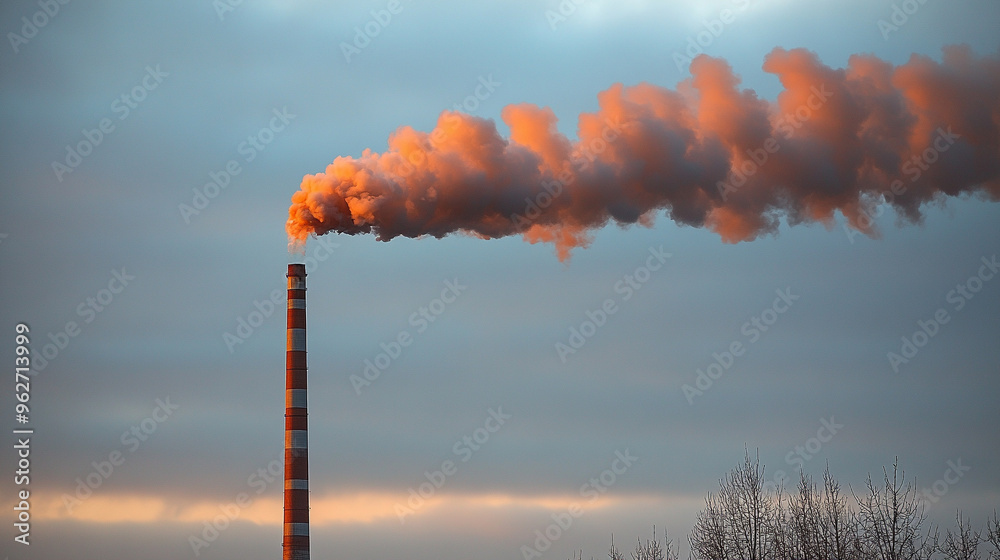 industrial complex with factories emitting thick smoke into the ...