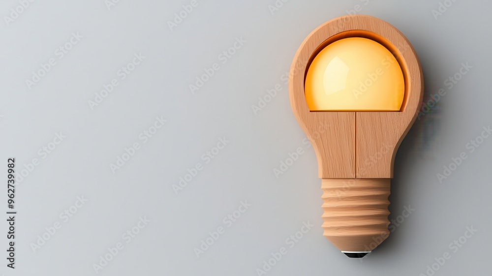 Wooden lightbulb icon with a loading bar carved across its middle ...