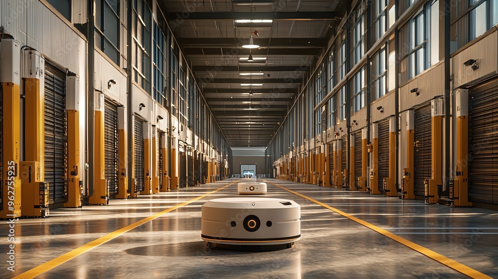 A logistics hub with AR-guided robots and drones streamlining package ...