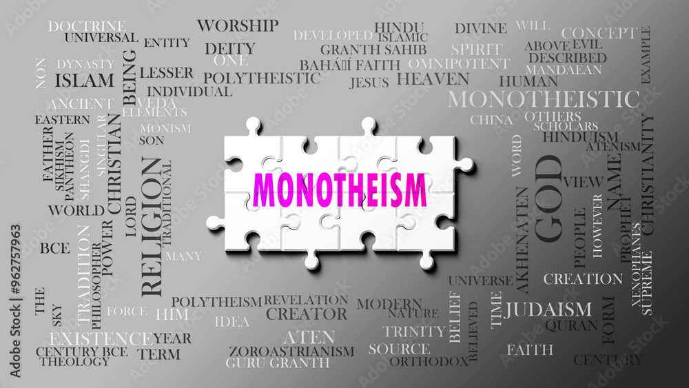 Monotheism as a complex subject, related to important topics. Pictured ...