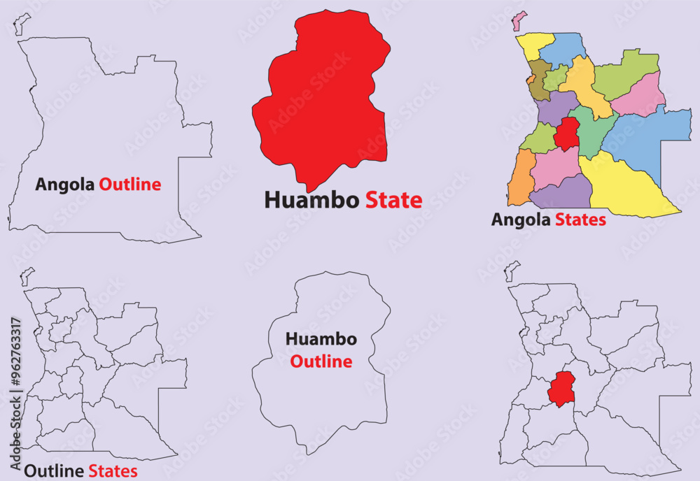 Vetor de Huambo map vector of Angola, Huambo line map, Huambo with city ...