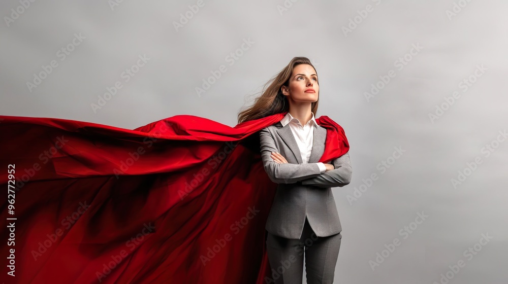 Confident woman in business attire striking a powerful pose with a ...