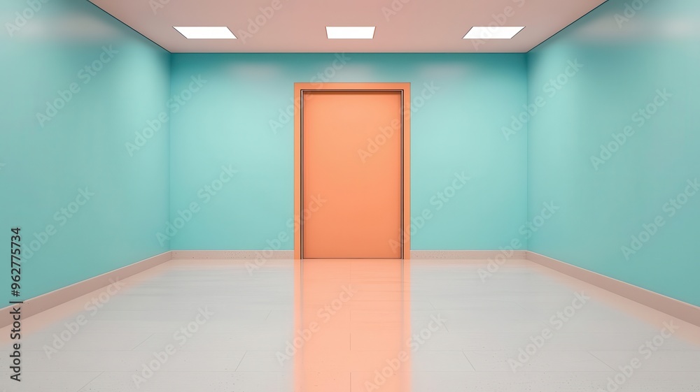 Emergency exit door at an airport terminal, illuminated by emergency ...