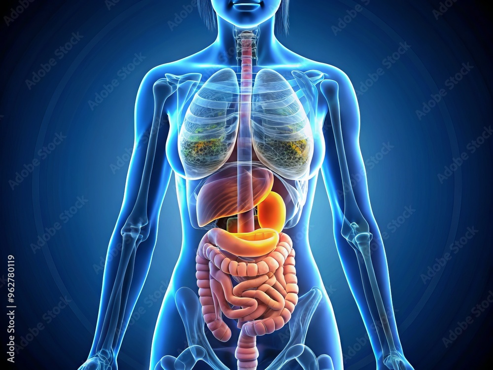 Ilustração do Stock: Female Human Body Digestive Anatomy Showing Organs ...