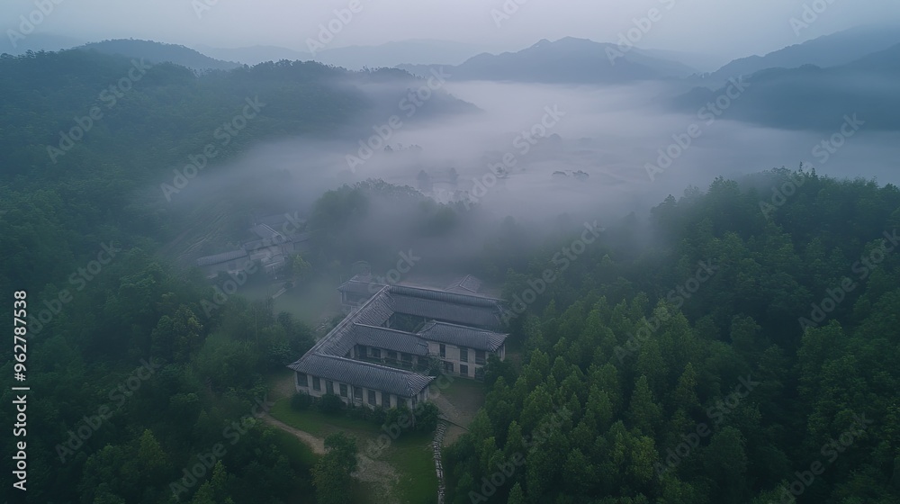 Aerial View of Chengdu’s Giant Panda Breeding Research Base, Mist ...