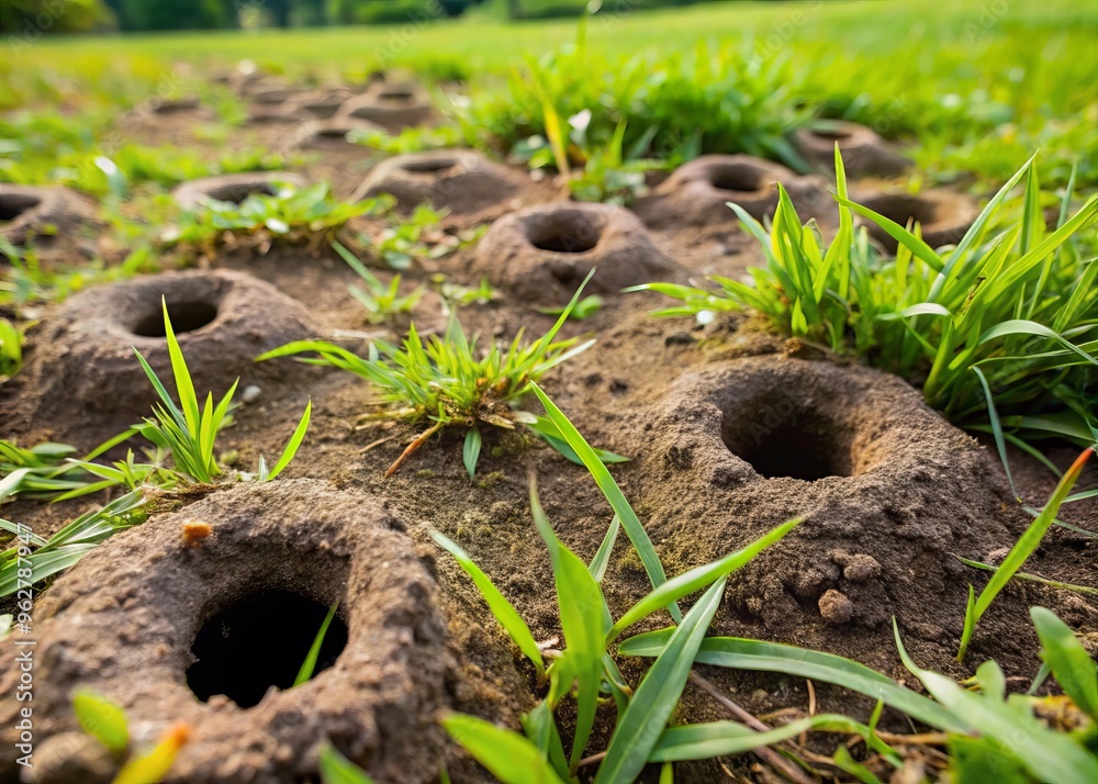 The yard's soil and grass frame the entrance to hidden holes, where ...