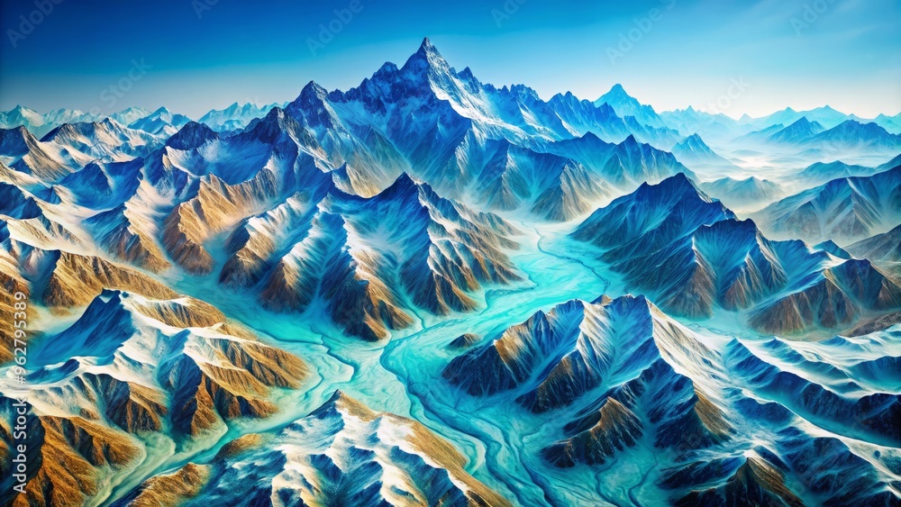 Vibrant topographical map of the Himalayan mountain range, showcasing ...