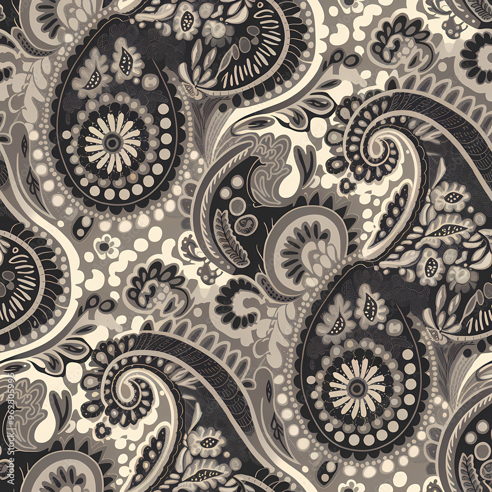 Paisely surface pattern design , botanicals and florals, muted neutral ...