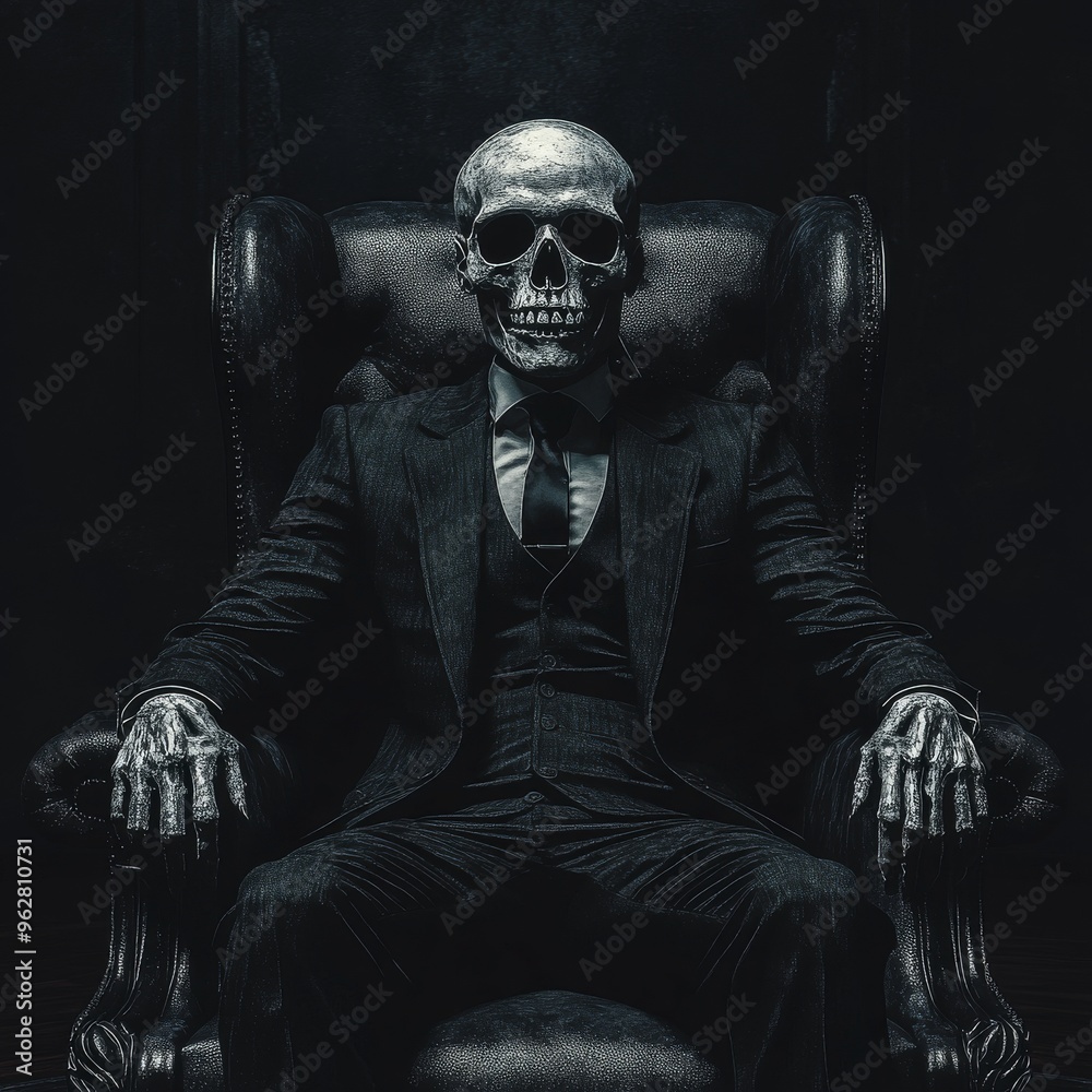 skeleton dressed in a bussiness suit like the peaky blinders sittin on ...
