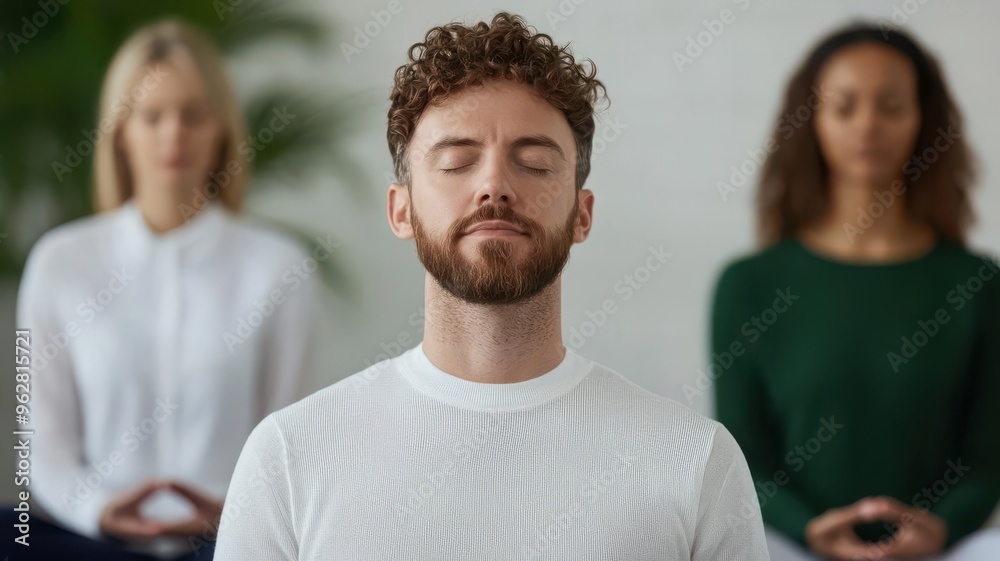 Stress-relief meditation session in a corporate setting, Stress ...